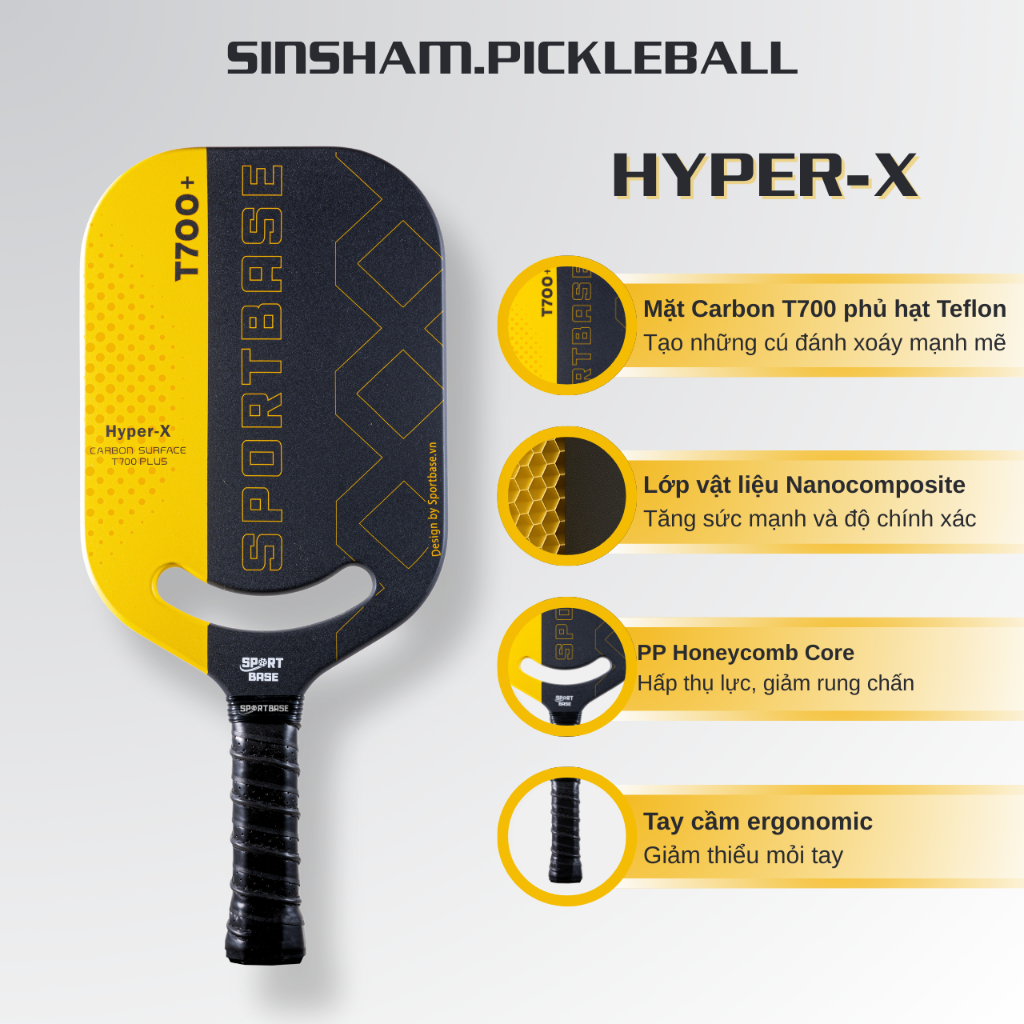 Vợt Pickleball Sportbase Hyper-X-01 Carbon T700 Plus chính hãng, siêu nhám, giảm rung chuyên ...