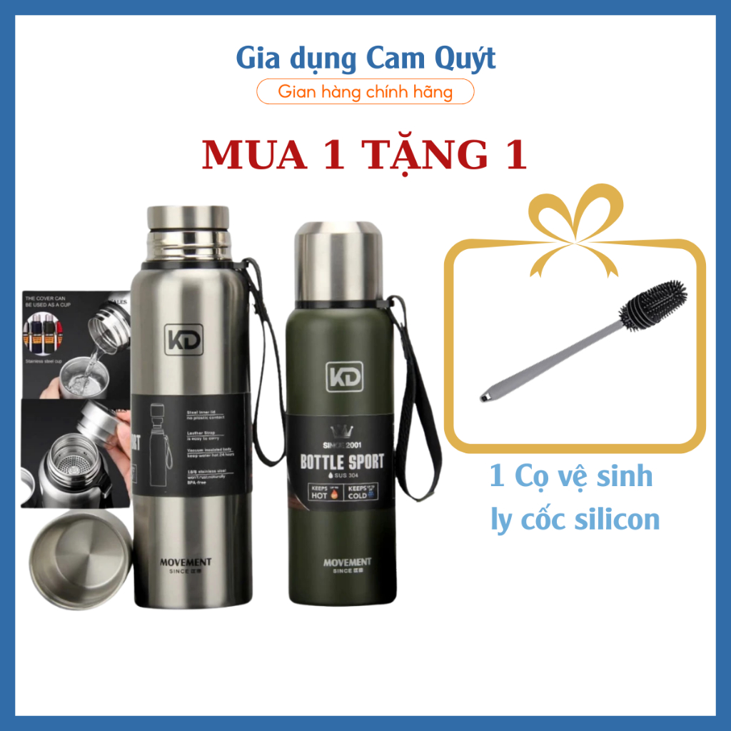 Bình giữ nhiệt KD-852 nóng lạnh inox 304, nắp cốc inox, bình dung tích 520ml, 750ml, 1000ml ...