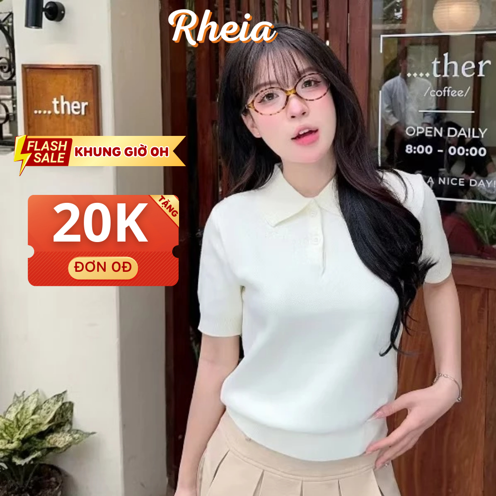 Áo len ngắn tay phối cổ bẻ cài khuy len lông thỏ cao cấp form ôm thanh ...