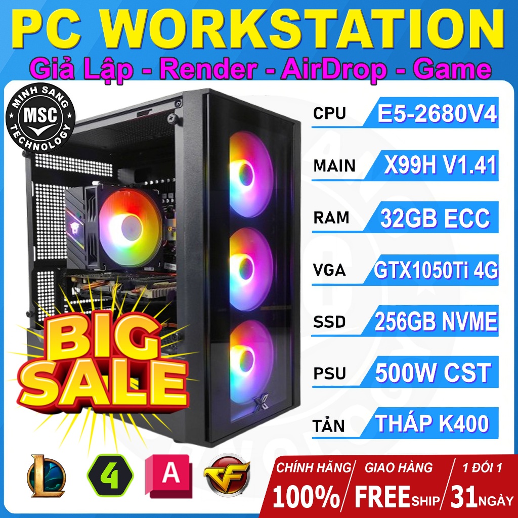Thùng PC WORKSTATION XEON E5 2680V4 Chuyên Giả Lập Chạy Ảo Hóa LD ...