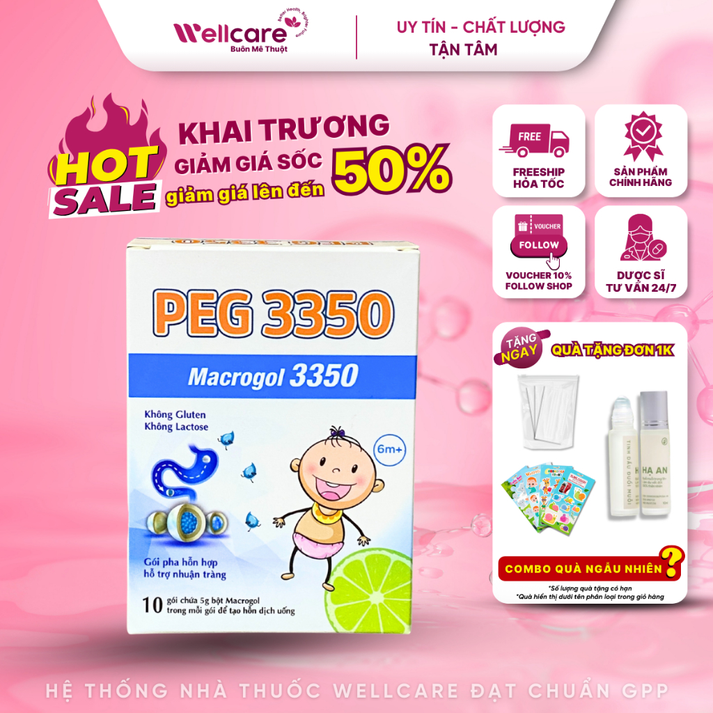 [CHÍNH HÃNG VIỆT NAM] PEG 3350 Hộp 10 Gói Bột nhuận tràng giảm táo bón ...