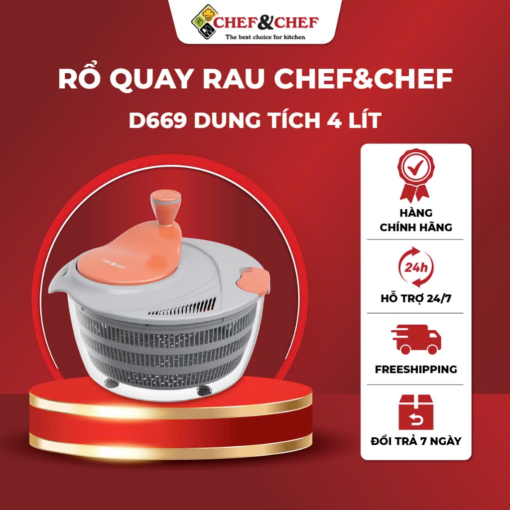 Rổ quay rau ly tâm CHEF&CHEF 4l – rổ vắt rau xoay tay, vắt kiệt nước ...