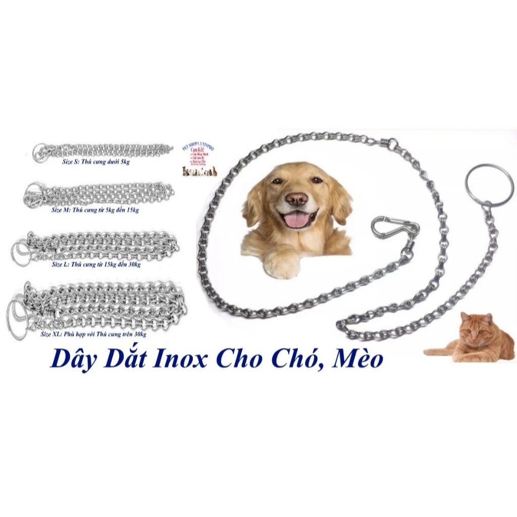 Dây xích chó, xích mèo bằng Inox 304, không gỉ chắc chắn, dây dài 2m đủ ...