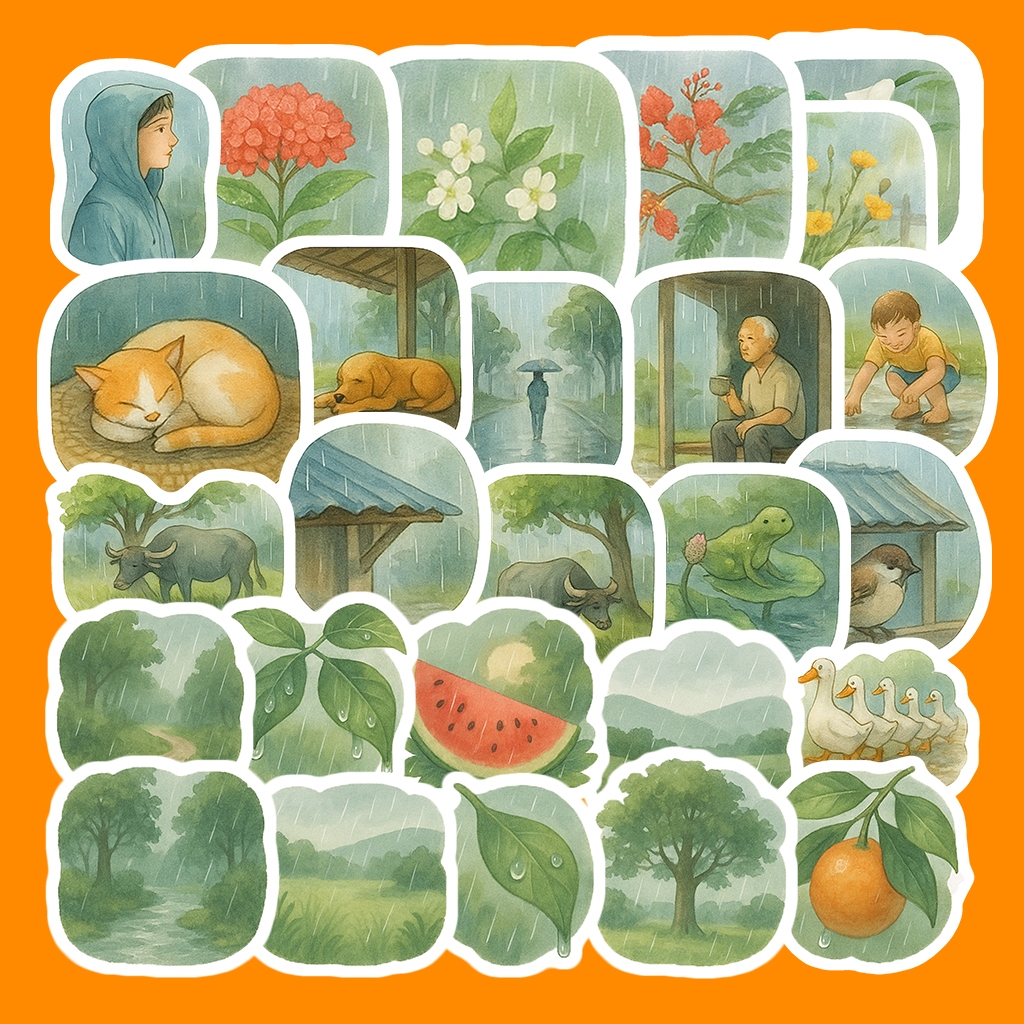 Bộ 49 Sticker “Cơn Mưa Dịu Mát Mùa Hè” – Mùa Hạ Mát Lành Trong Từng ...