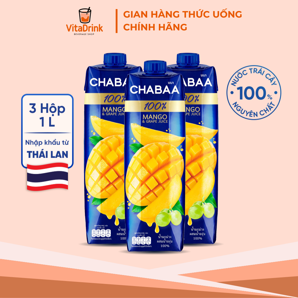 [DATE T10.2025] Combo 3 Nước ép Xoài và Nho Chabaa - Hộp 1L | Shopee Việt Nam