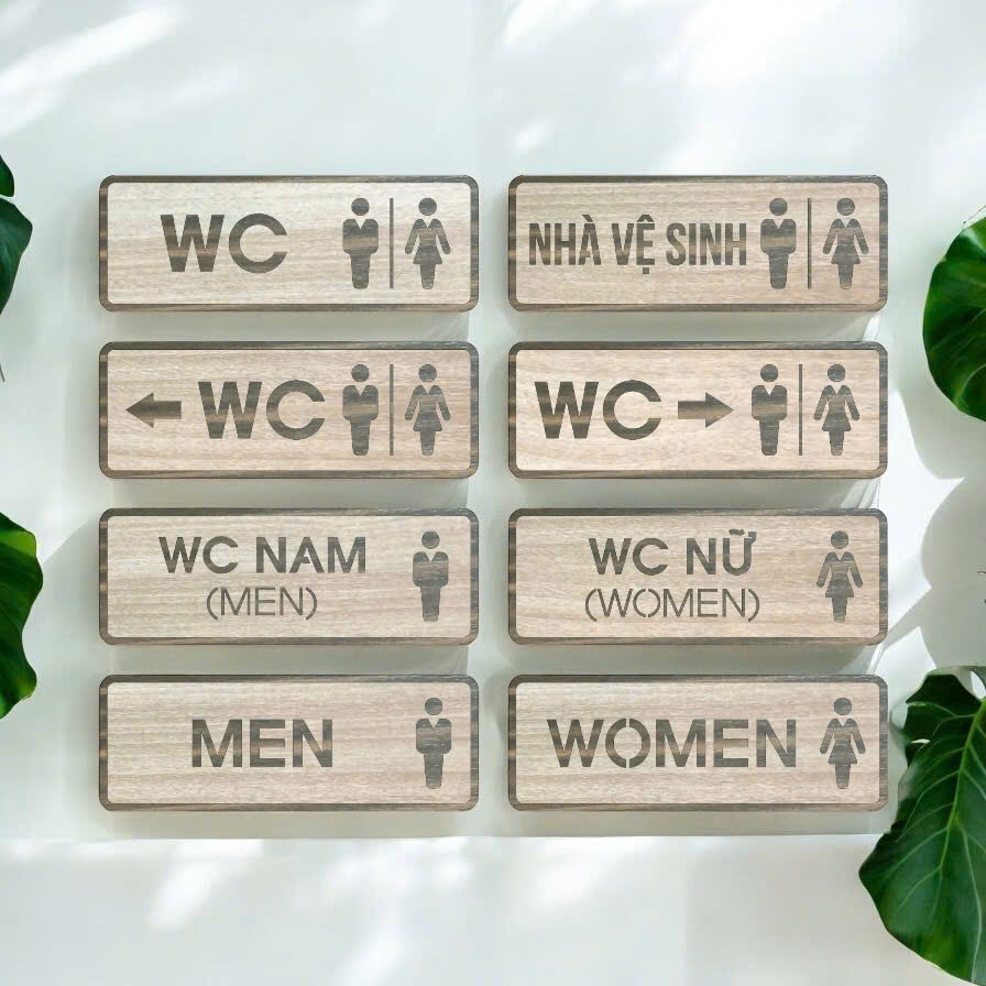 Bảng toilet gỗ - biển wc nam nữ vintage decor có sẵn keo dán phòng vệ ...