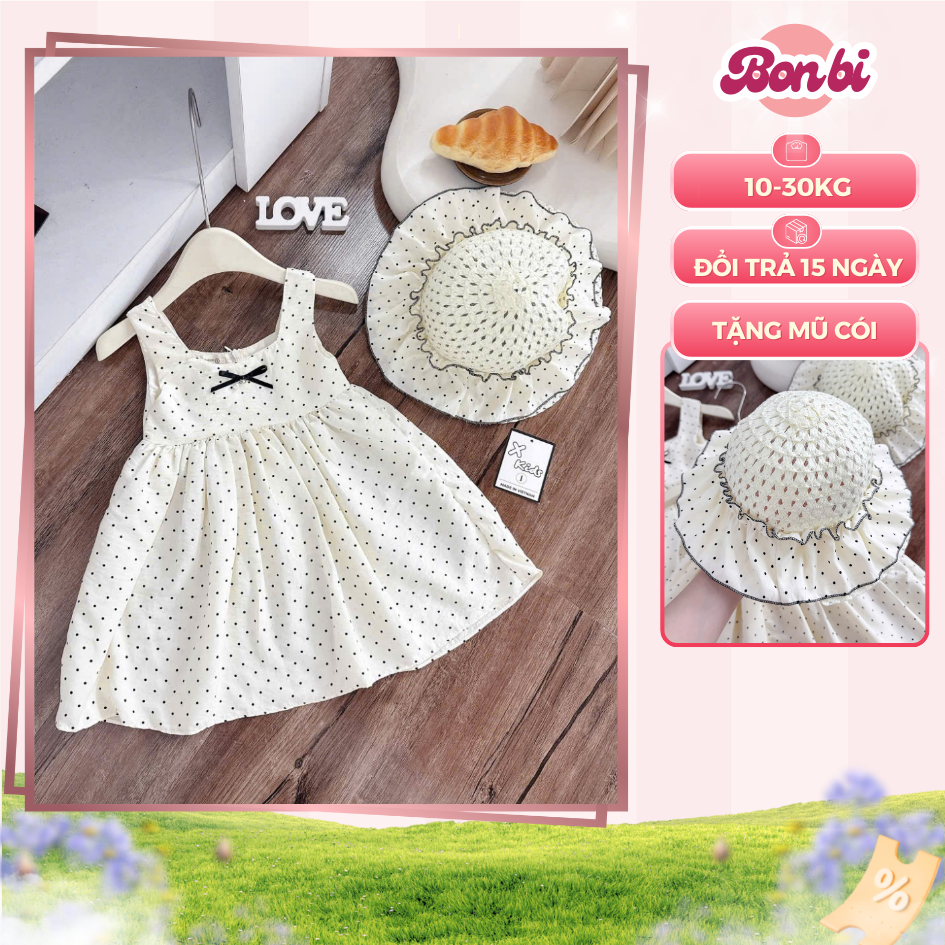 Váy cho bé gái BONBI, đầm cho bé thiết kế váy hai dây maxi sát nách chấm bi, chất vải mềm mát ...