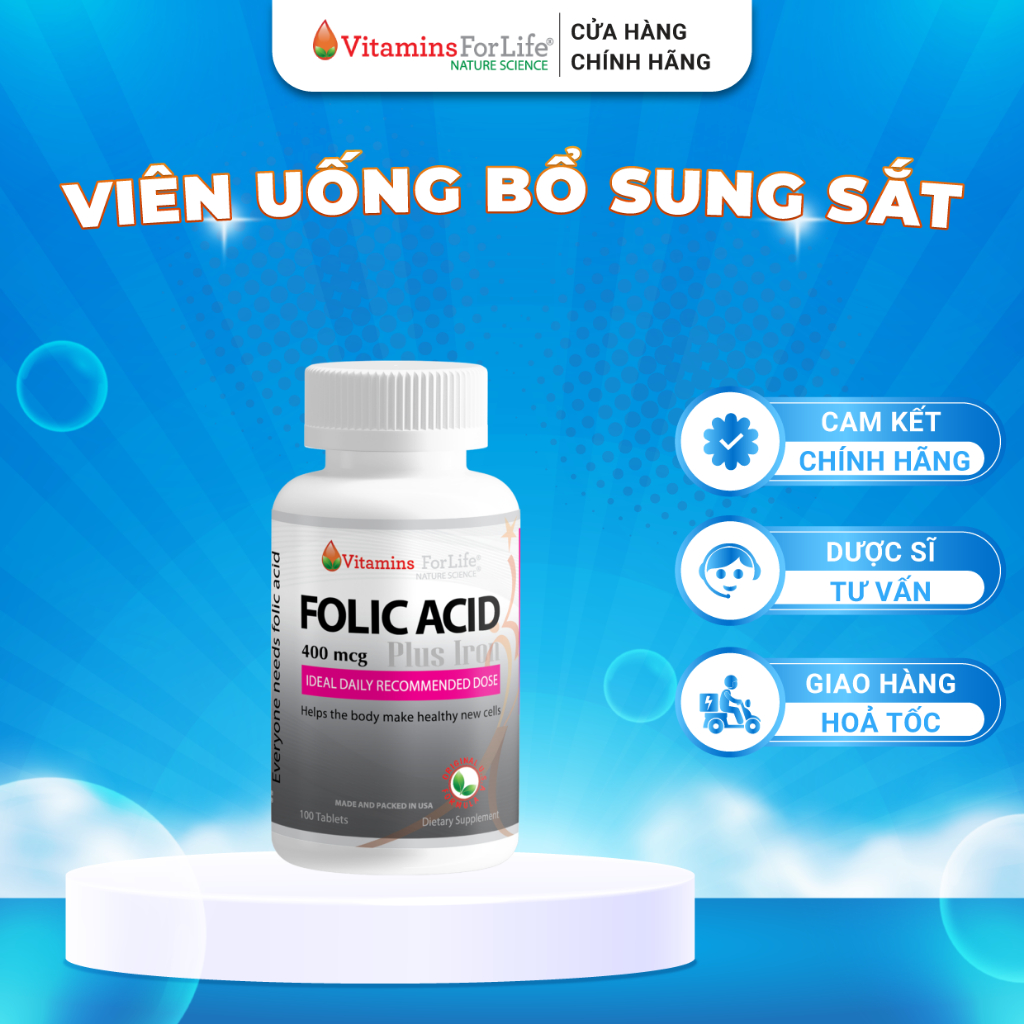 Viên Acid Folic & Sắt Vitamins For Life Folic Acid Plus Iron Hỗ Trợ ...