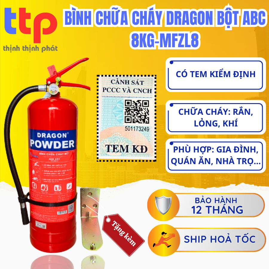 Bình Chữa Cháy Dragon Bột ABC 8kg-MFZL8 có tem bảo hành 12 tháng chuẩn ...