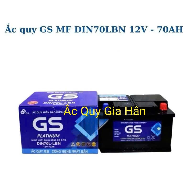 Bình ắc quy ô tô GS MF DIN70L - LBN, 12V - 70Ah lắp Fortuner đời 2018 +, Ford Transit, Kia ...