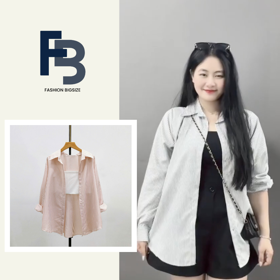 Set 2 Món Bigsize Nữ Tay Dài Sơ Mi Kẻ Sọc Vải Lụa Mix Áo 2 Dây Mềm Thời ...