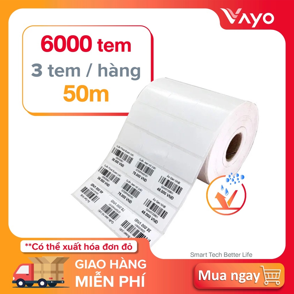 Tem in barcode mã vạch DÙNG MỰC 35X22mm 3 tem/ hàng, cuộn 50m, 6000 tem ...
