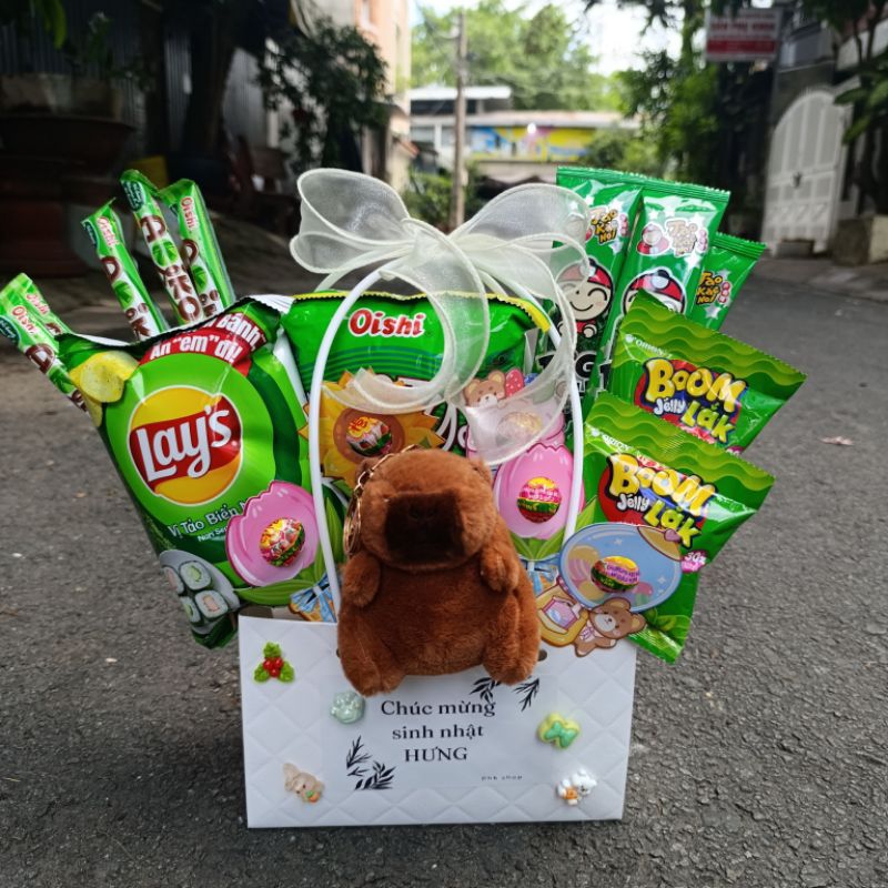 HOẢ TỐC -LÀM SẴN - GIỎ QUÀ BÁNH KẸO GẤU BÔNG PHK SHOP 16 MÓN BÁNH KẸO PHK SHOP GIỎ HOA BÁNH KẸO ...