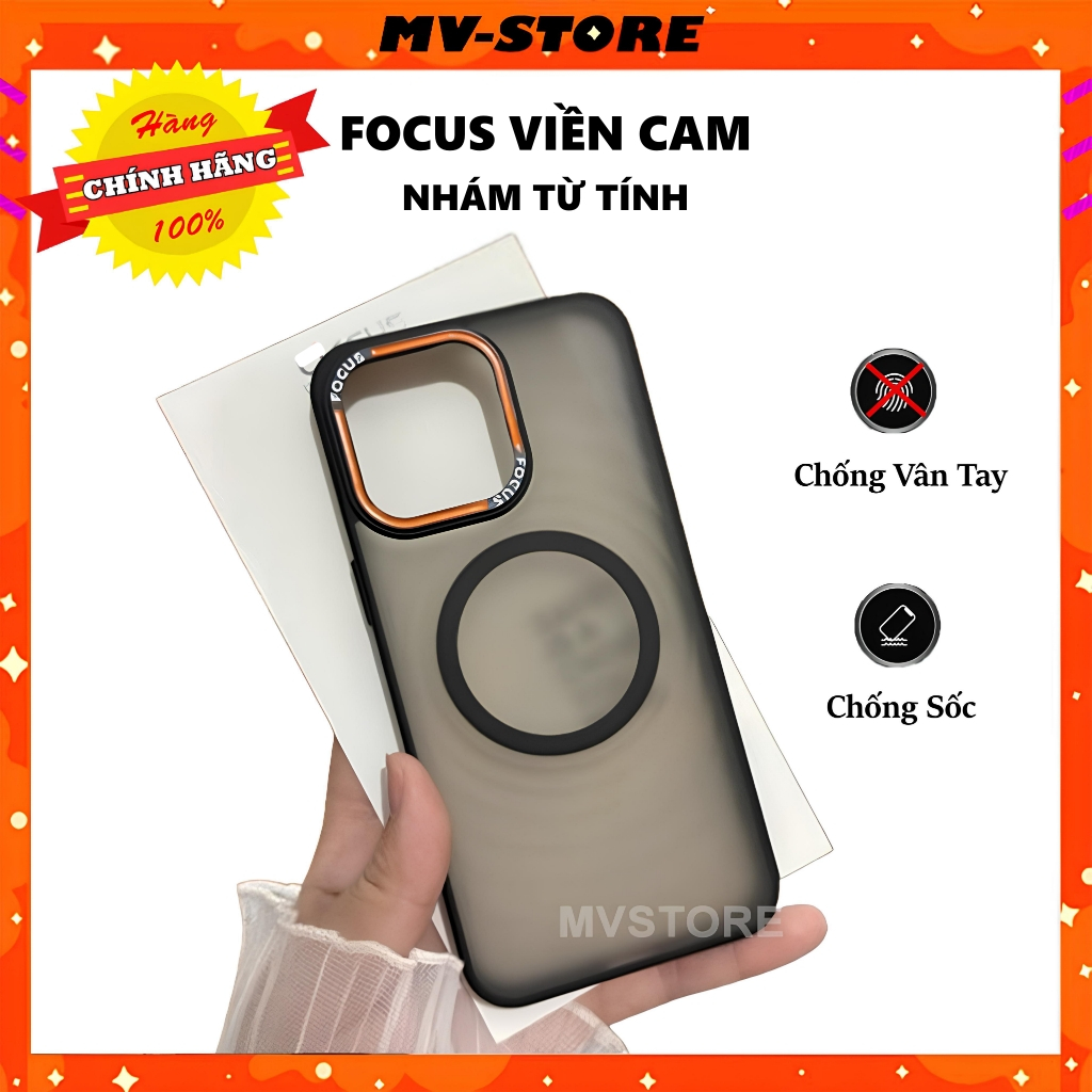 Ốp lưng điện thoại nhám chống vân tay viền cam FOCUS từ tính cho 16 pro ...