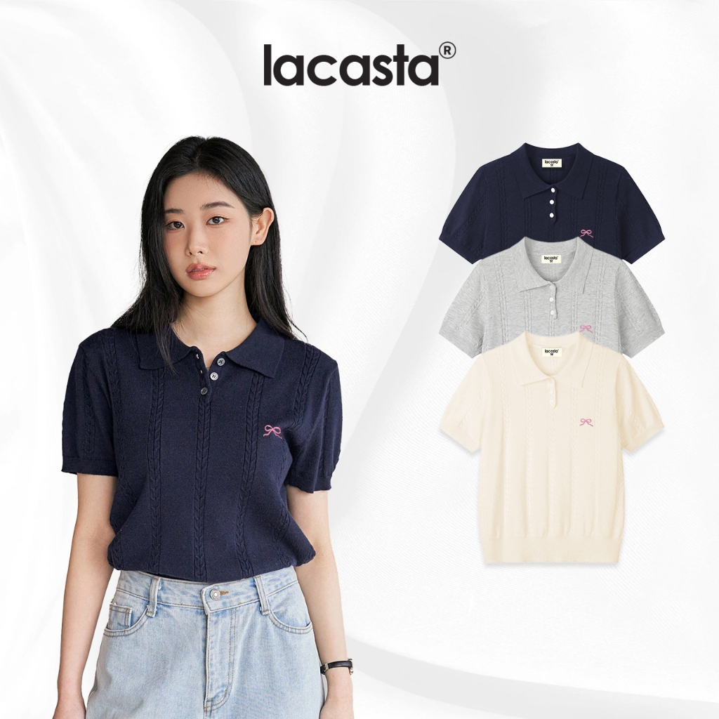 (MỞ BÁN) Áo Polo Len Nữ Cổ Bẻ LACASTA Len Thỏ Dệt Kim Ngắn Tay Thêu ...