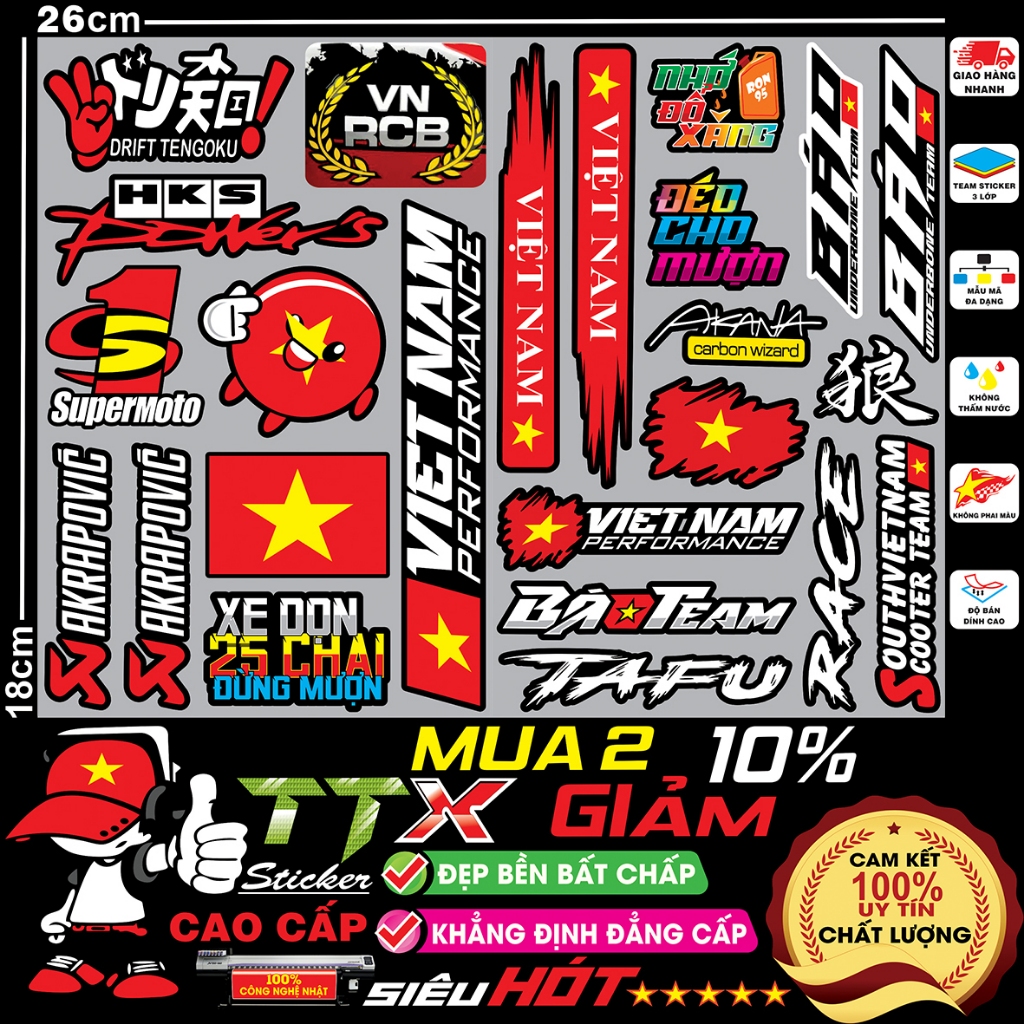 tem dán xe icon logo sticker cờ chữ việt nam hót trend - nhãn dán xe ...