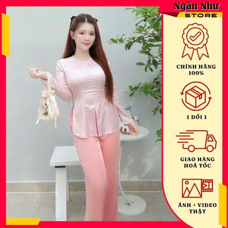 LAM05 - Bộ đồ lam bà ba lụa gấm 2 da đính ngọc trai nhiều màu phối ...
