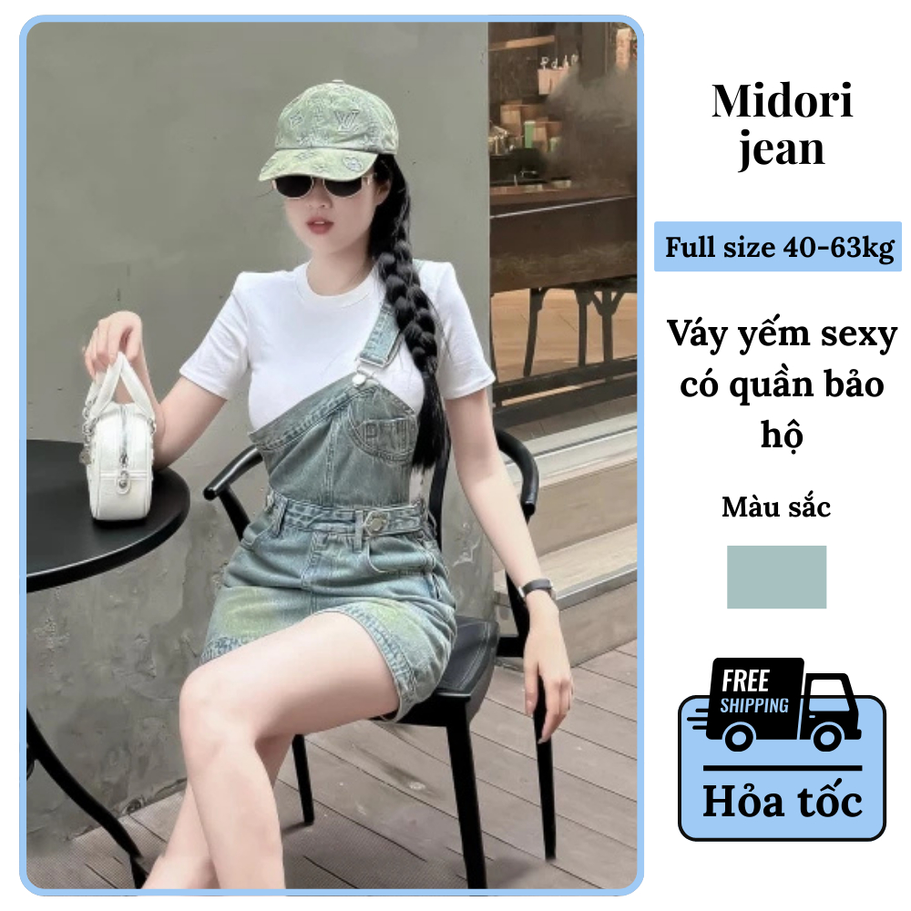 Yếm jean nữ váy ngắn đai lệch sexy, váy yếm nữ kiểu Hàn Quốc có quần ...