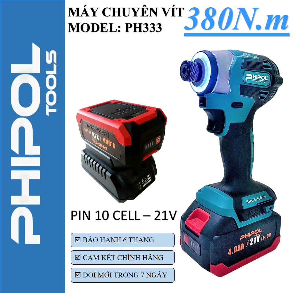 Máy chuyên vít PH333 màu xanh PHIPOL, động cơ không chổi than, chân phổ ...
