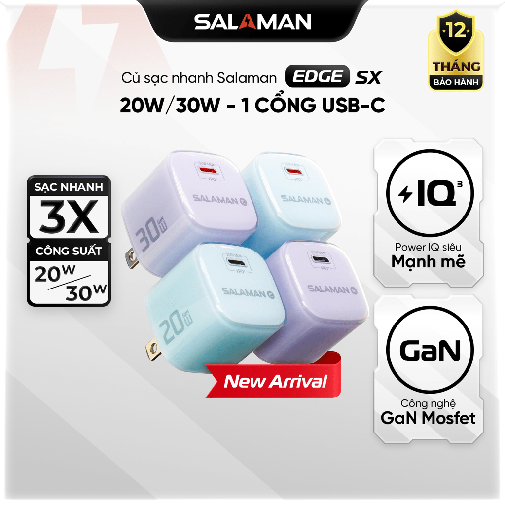 Củ Sạc Nhanh SX GaN 20W/30W Salaman Edge - PD/QC/PPS - Cho iPhone/Android - Bảo Hành 12 Tháng ...