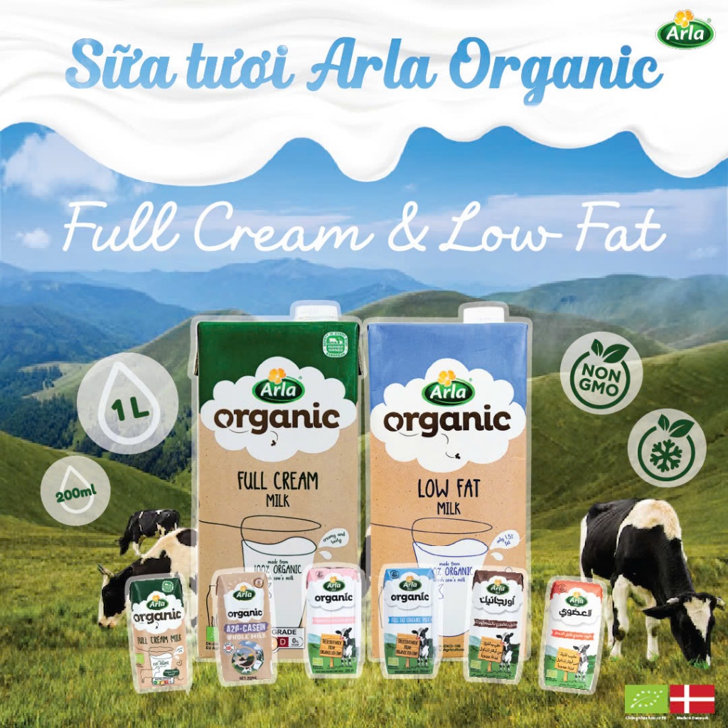 Sữa tươi Arla sữa tươi tiệt trùng cao cấp Đan Mạch 200ml và 1000ml ...