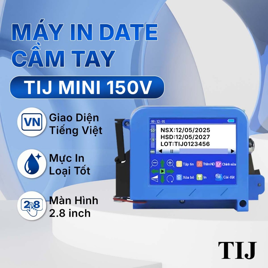 Máy In Date Cầm tay TIJ Mini 150V (Đã Có Mực) - Tiếng Việt, In Hạn Sử Dụng, Logo, Mã QR, Mã Vạch ...