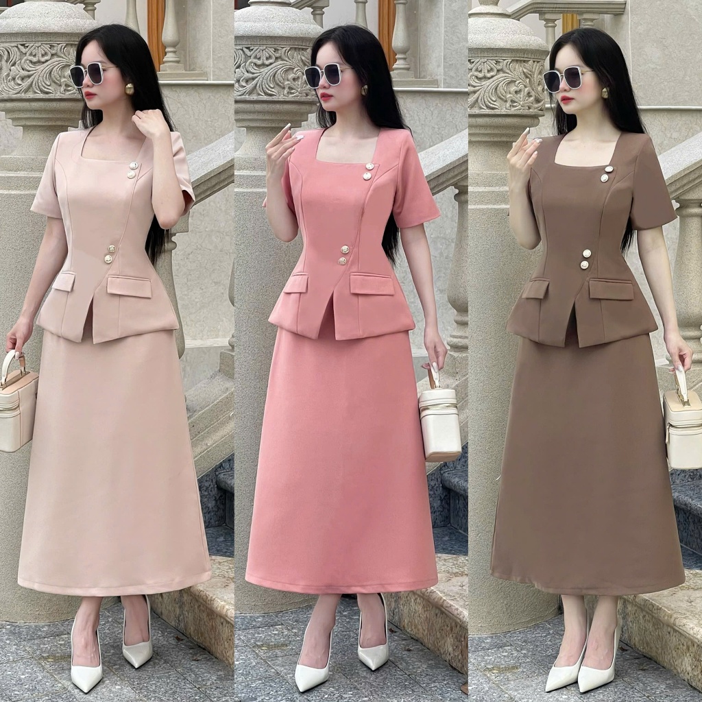 Váy Nữ Thiết Kế Áo Vest Phối Chân Váy Dáng A Xẻ Tà Thanh Lịch - T3157 ...