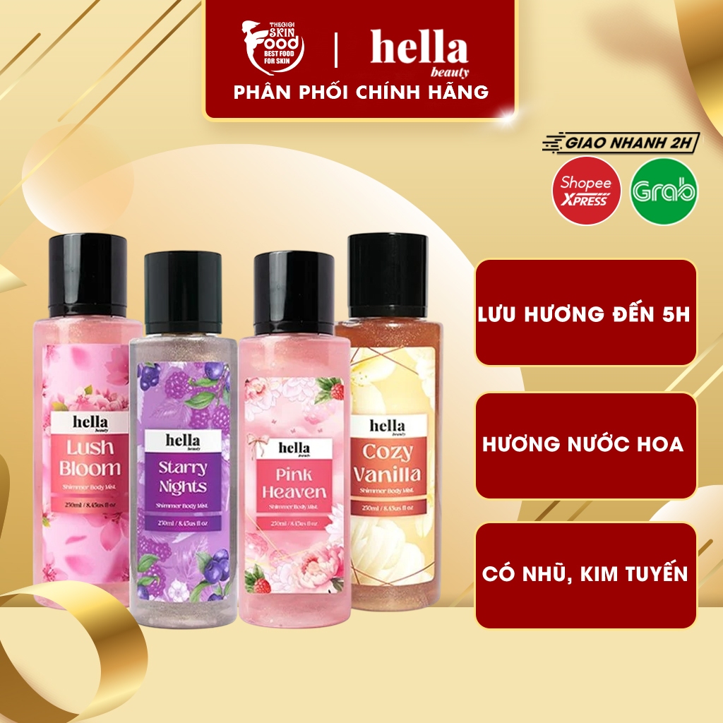 Xịt thơm có nhũ hương trái cây Hella Beauty Shimmer Body Mist 250ml ...