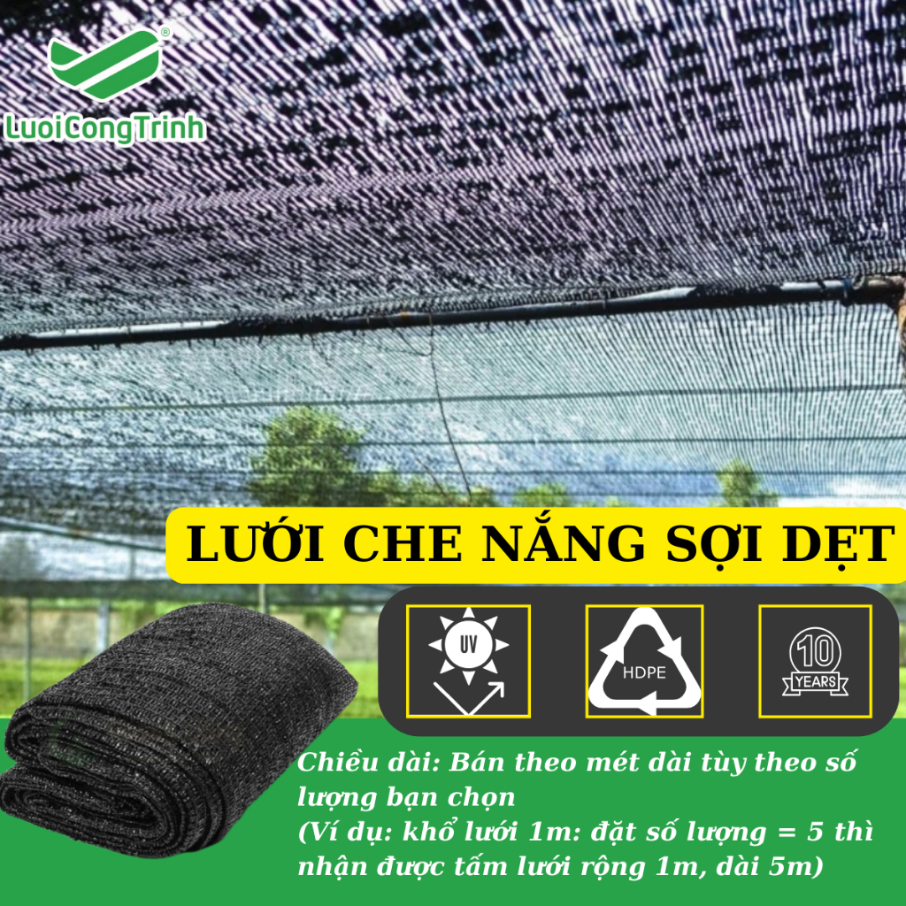 Lưới che nắng sợi dẹt (không viền và khuy) - che nắng lan can, ban công - Khổ lưới {1m,2m,3m,4m ...