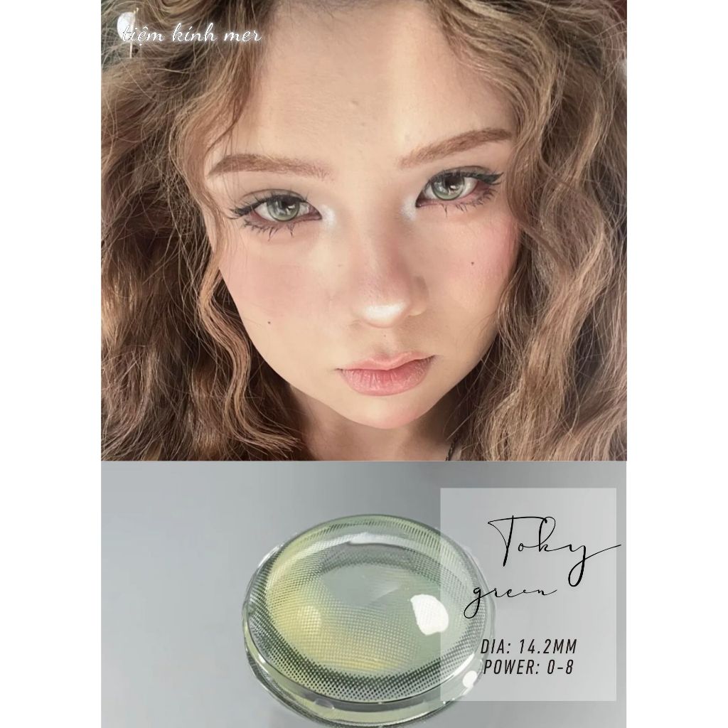 𝗧𝗼𝗸𝘆 𝗚𝗿𝗲𝗲𝗻-Lens douyin xanh lá có viền-14.2mm-cận 0-8 | Shopee Việt Nam