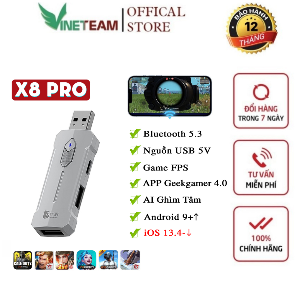 Bộ chuyển đổi chơi game X8 / X8 Pro kết nối bàn phím chuột chơi PUBG ...