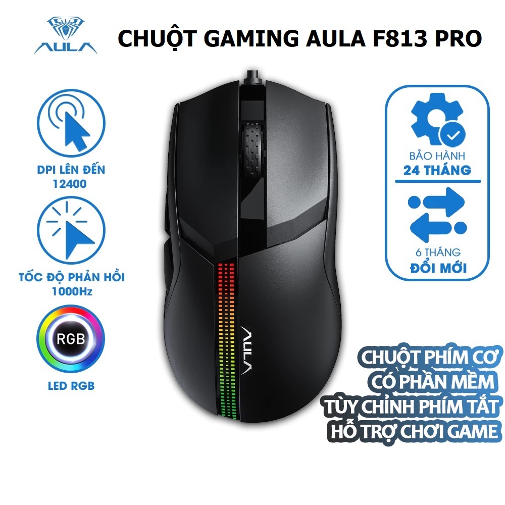 Chuột Gaming Có Dây chính hãng AULA F813 PRO Phím Cơ Chơi Game Tốc Độ Phản Hồi 1000Hz DPI 12400 ...