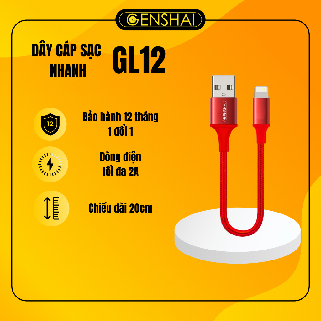 Cáp sạc ip lightning ngắn GENSHAI GL12 USB to Lightning dây dù 20cm ...