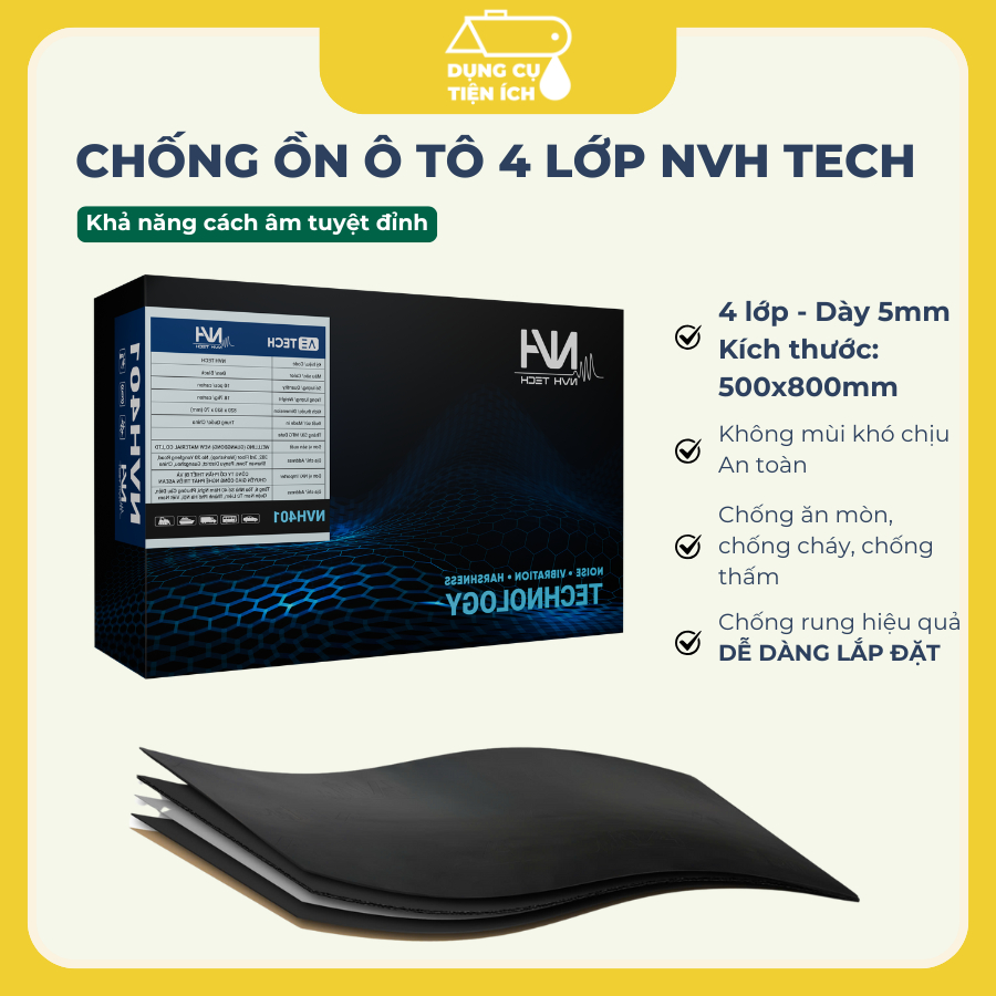 Tấm cách âm, chống ồn ô tô 4 lớp NVH Tech tiêu âm, giảm ồn sẵn keo dán siêu dính, an toàn tuyệt ...