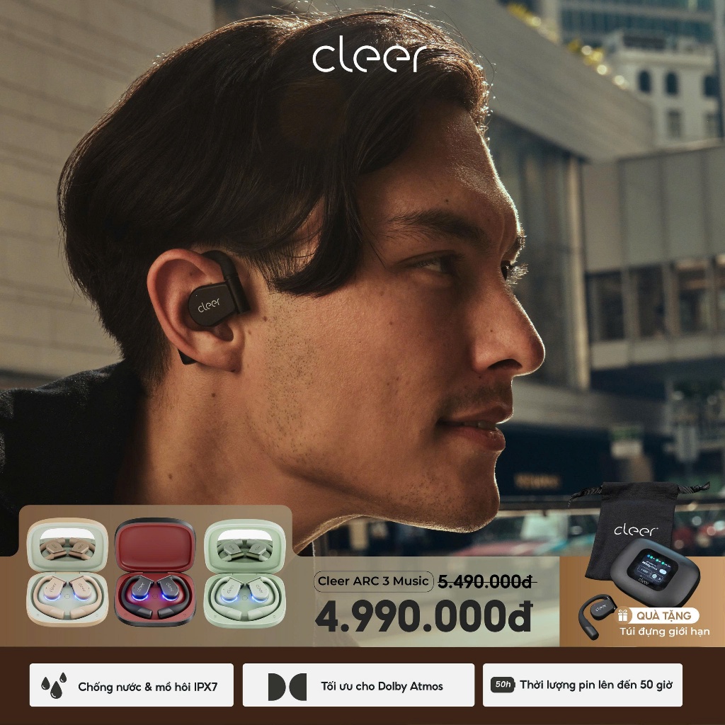 CLEER Tai nghe Open-Ear Cleer ARC 3 Music, Dolby Audio, Snapdragon, Màn ...