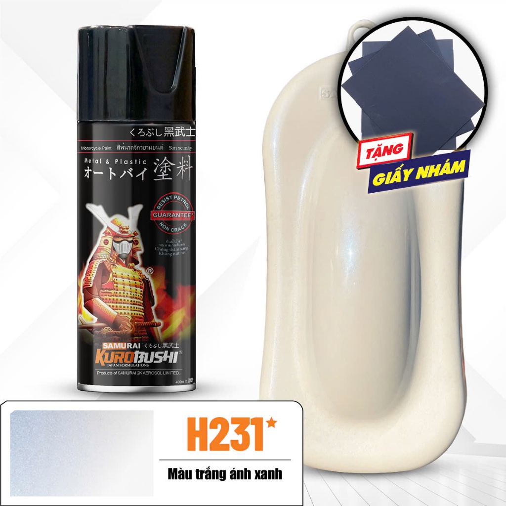 Sơn xịt SAMURAI Kurobushi - Màu TRẮNG ÁNH XANH H231 (400ml) chuyên dùng cho xe máy | Shopee Việt Nam