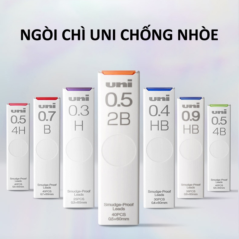 Ngòi chì đen UNI 0.3mm 0.5mm HB 2B,... Chống Lem UNI Nano Dia Smudge ...