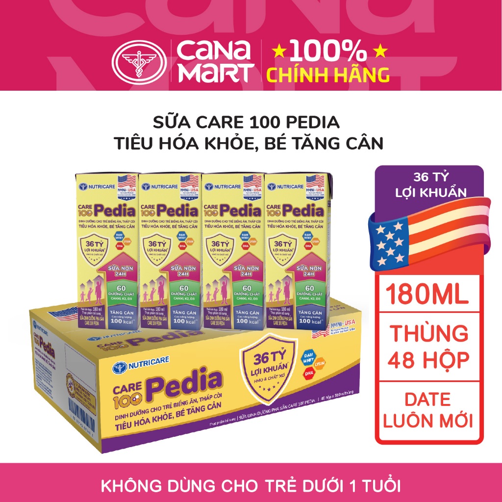 Thùng 48 hộp sữa bột pha sẵn Nutricare Care 100 Pedia Tiêu Hóa Khỏe Bé ...