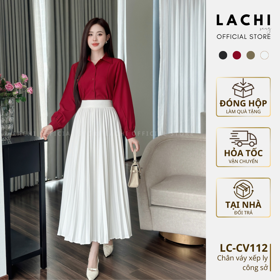 [ĐÓNG HỘP] Chân váy xếp ly dài LACHI bản nhỏ dáng xòe dày dặn tôn dáng ...