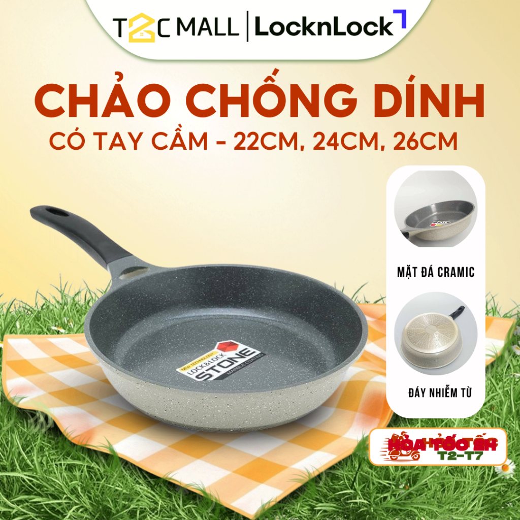 Chảo Nhôm Đá Chống Dính LocknLock 26cm Nắp Kính, Bếp Từ LCA6263D-IH ...