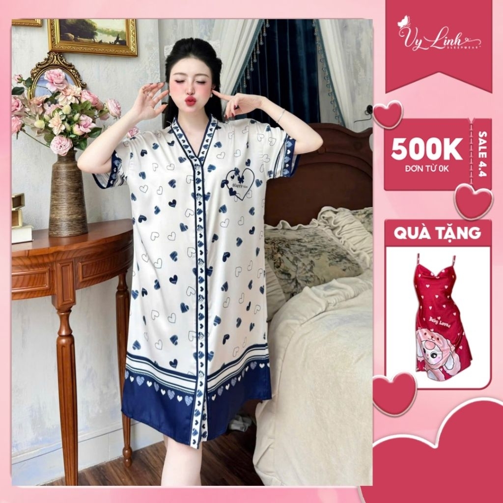 Đầm ngủ nữ Vy Linh chất liệu lụa latin cổ V thoáng mát thấm hút mồ hôi ...