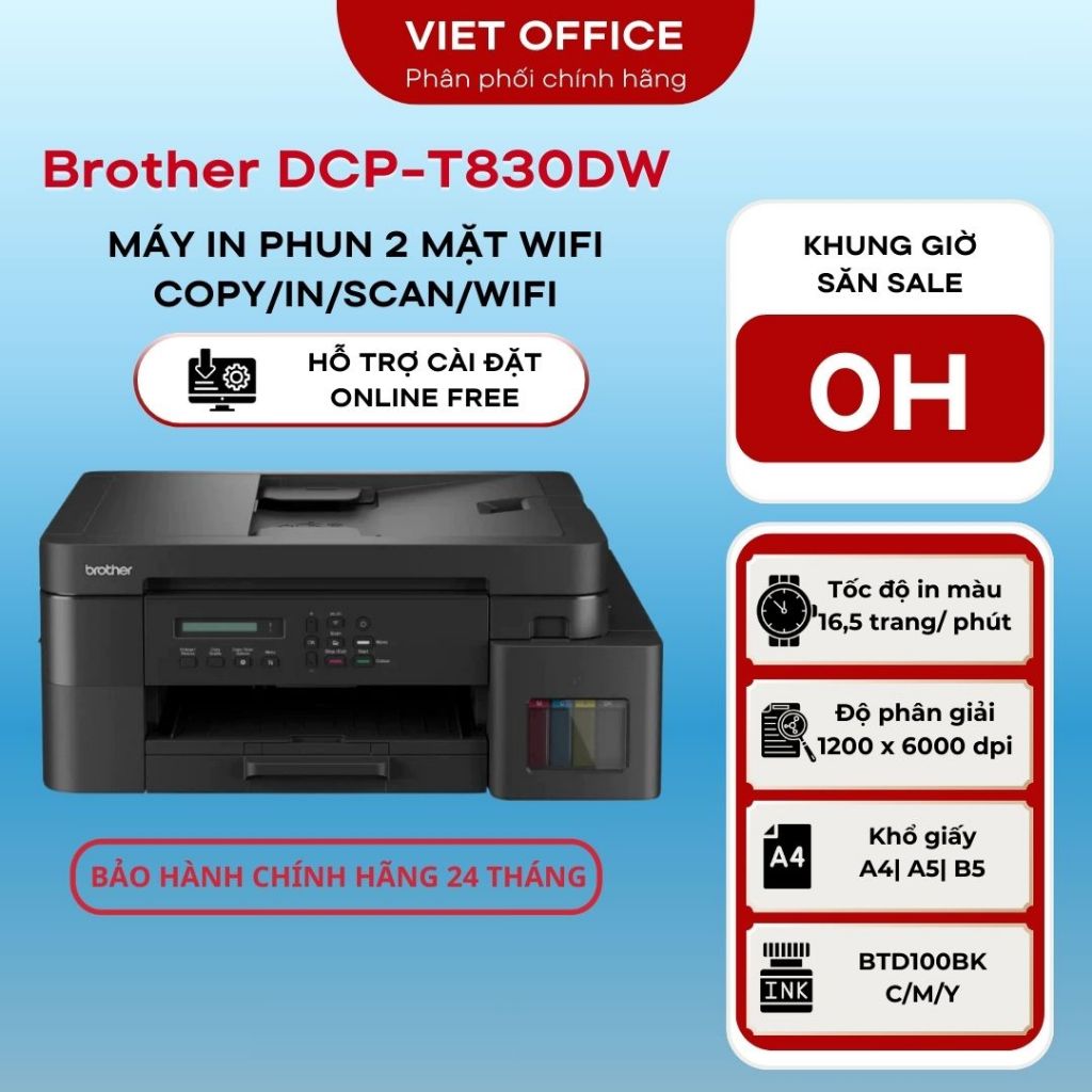 Máy in phun màu Brother DCP-T830DW (WiFi) - In màu đảo mặt, copy, scan ...