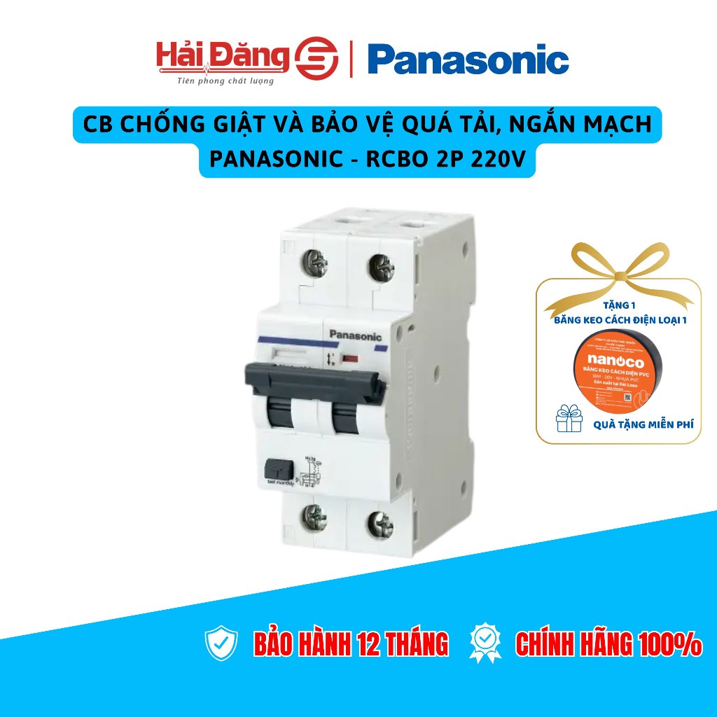 CB chống giật và bảo vệ quá tải, ngắn mạch Panasonic - RCBO 2P 220V sử dụng làm Aptomat tổng ...