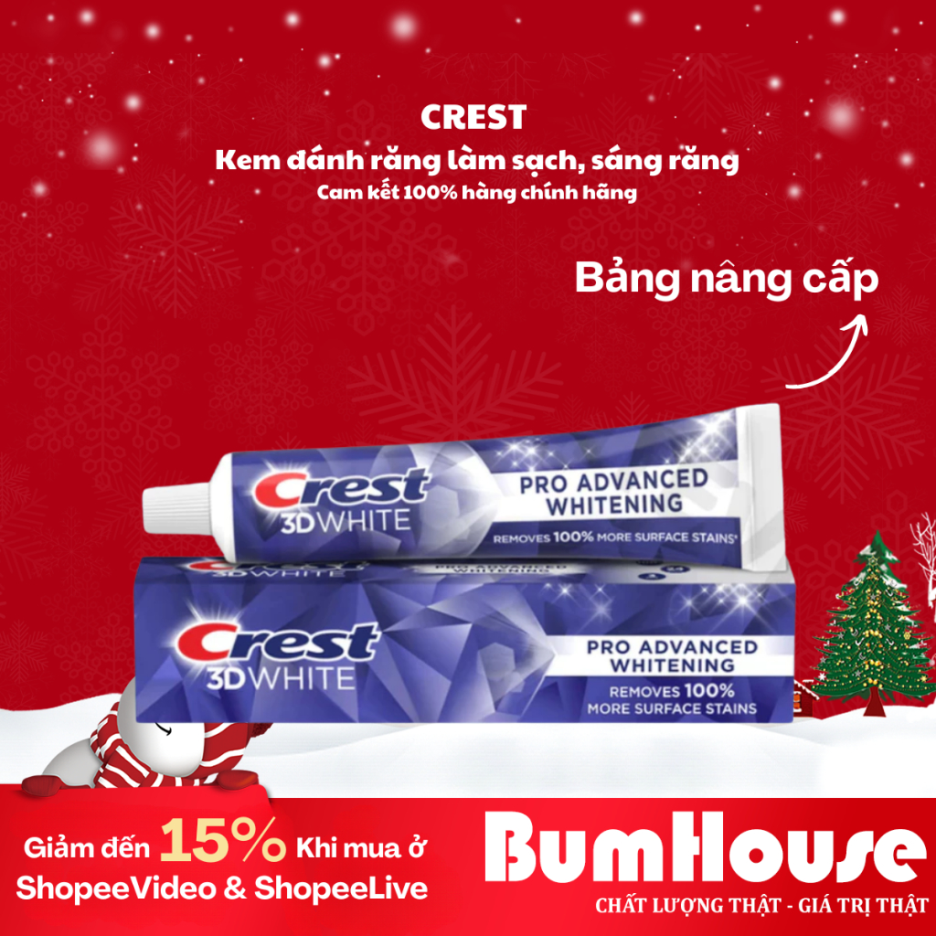 [HÀNG MỸ] Kem đánh răng Crest 3D White Pro Advanced Whitening Hỗ Trợ Dưỡng Trắng Răng, Sạch ...