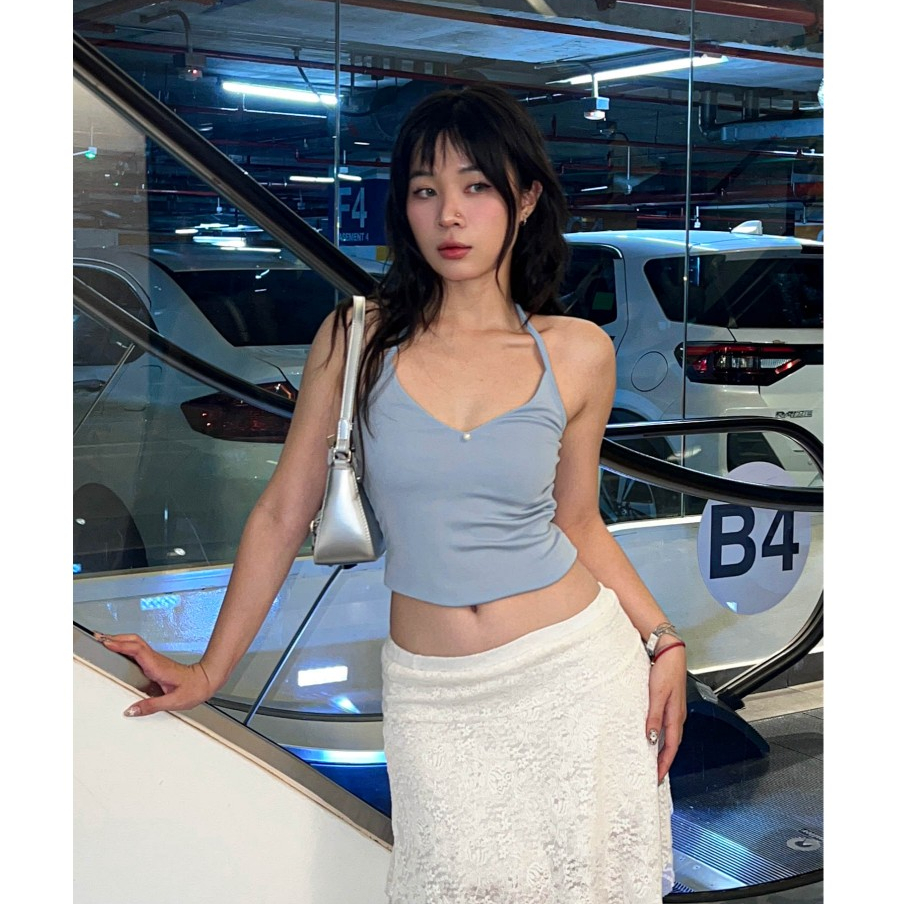 Moodie - IVY TOP - Áo Yếm Thun Gân Xanh Biển Hở Lưng Cột Dây | Shopee ...
