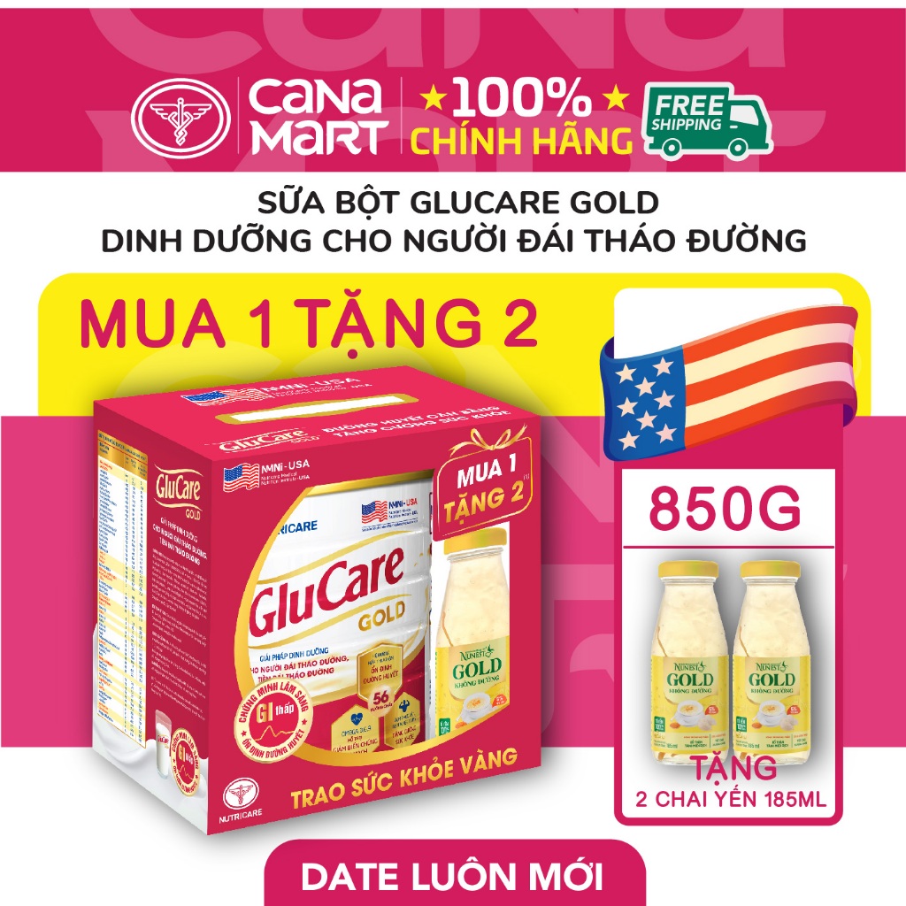 Sữa bột Nutricare Glucare Gold dinh dưỡng cho người tiểu đường (850g).Gold.Glucare ...