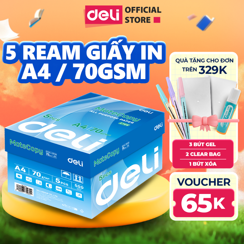 [QÙA KHỦNG] Thùng 5 Ream Giấy A4 Deli Giấy In Photo Copy 70gsm Chính ...