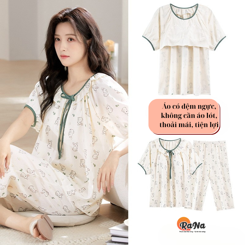 Bộ quần lửng mặc nhà nữ cotton - Có đệm ngực - Form suông dễ chịu - RaNa Shop | Shopee Việt Nam