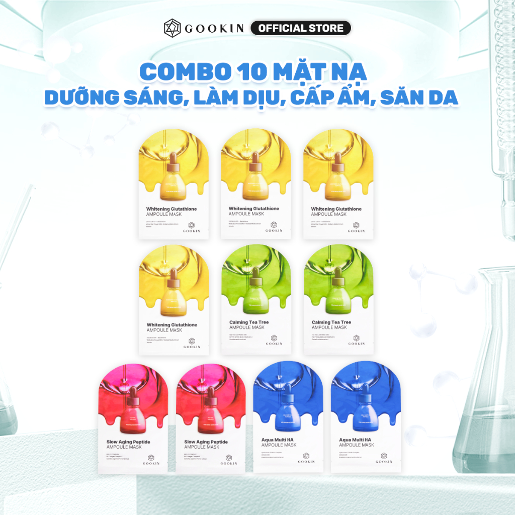 [KOL] Combo 10 Mặt nạ dịu da, cấp nước, dưỡng sáng, tăng đàn hồi Gookin ...