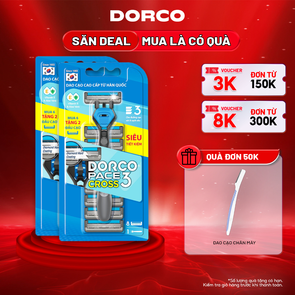 DORCO PACE 3 CROSS - Combo Dao Cạo Râu Hàn Quốc 3 Lưỡi - Hộp Gồm 1 Cán ...